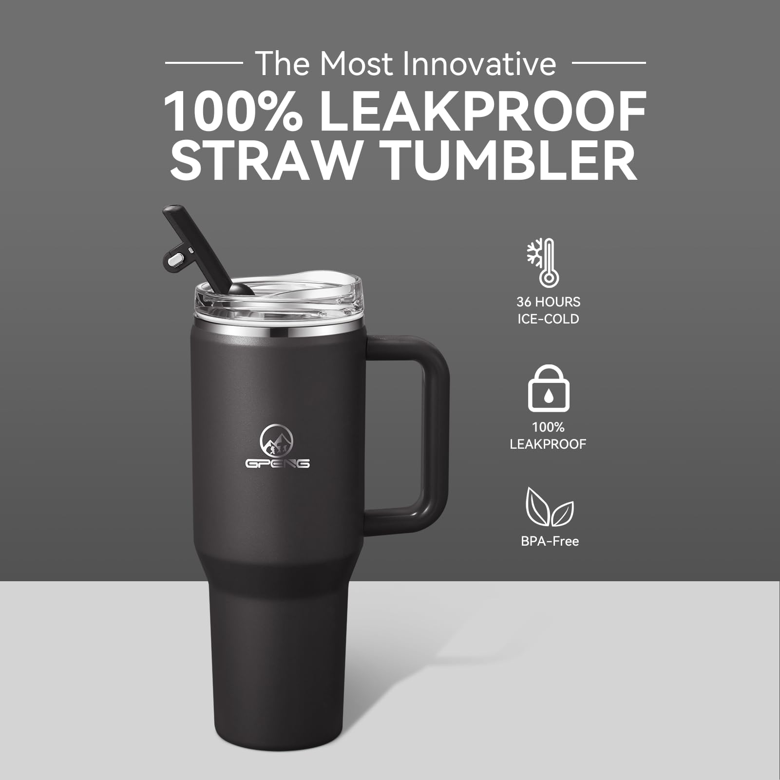 Gpeng 30/40/50 oz Tumbler with Handle, Water Bottles with Straw Lid, Insulated Stainless Steel Travel Mug Cup Holder Friendly, Keep Drinks Cold or Hot for Hours