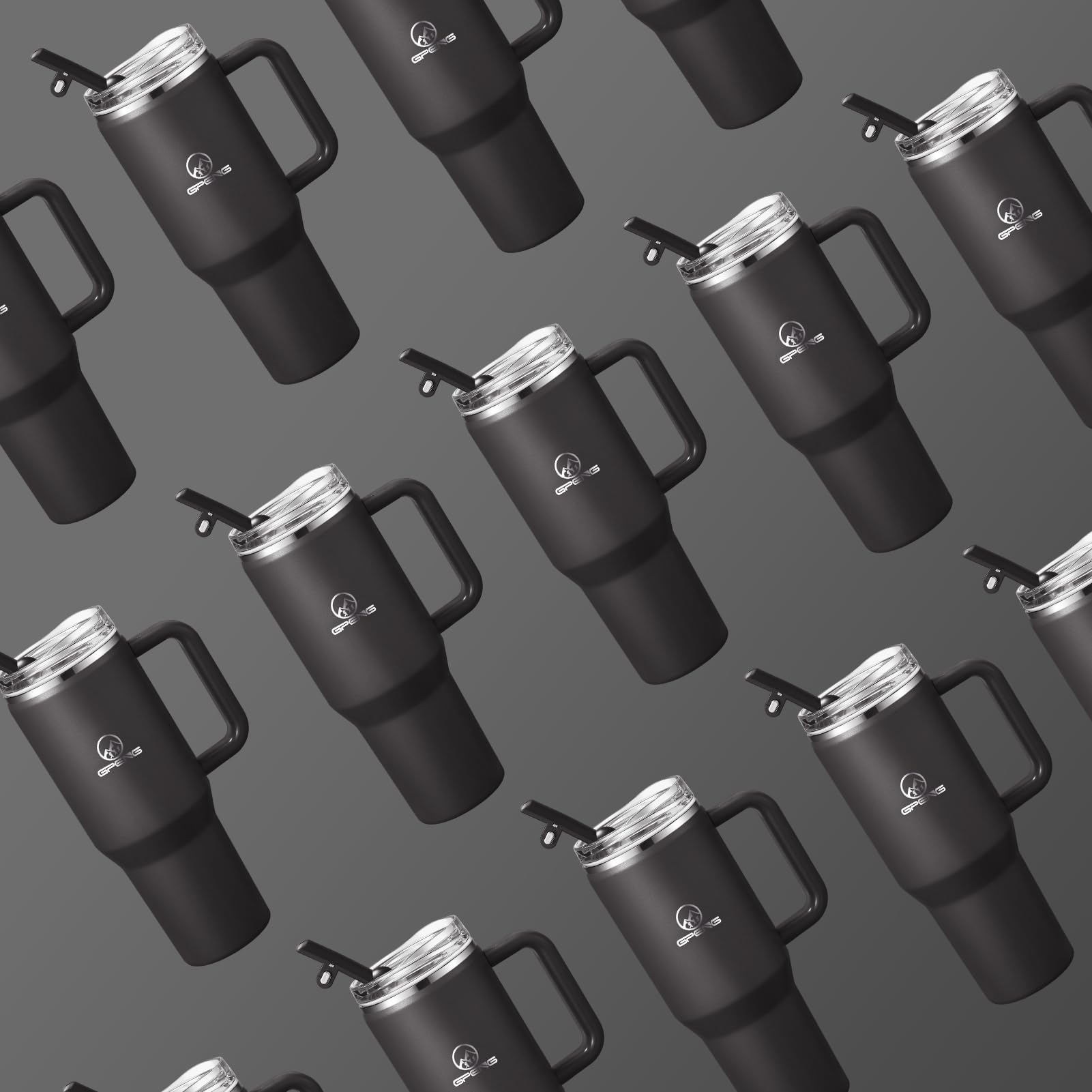 Gpeng 30/40/50 oz Tumbler with Handle, Water Bottles with Straw Lid, Insulated Stainless Steel Travel Mug Cup Holder Friendly, Keep Drinks Cold or Hot for Hours