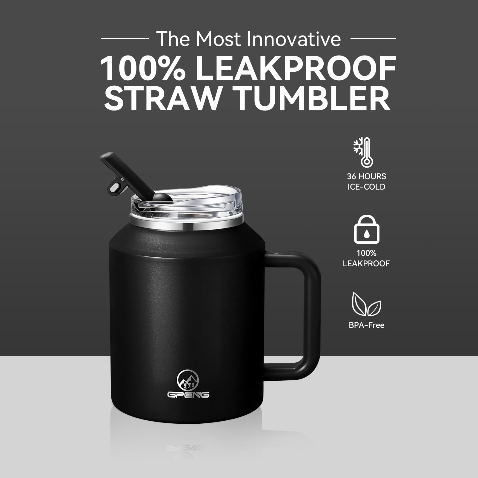 Gpeng 30/40/50 oz Tumbler with Handle, Water Bottles with Straw Lid, Insulated Stainless Steel Travel Mug Cup Holder Friendly, Keep Drinks Cold or Hot for Hours