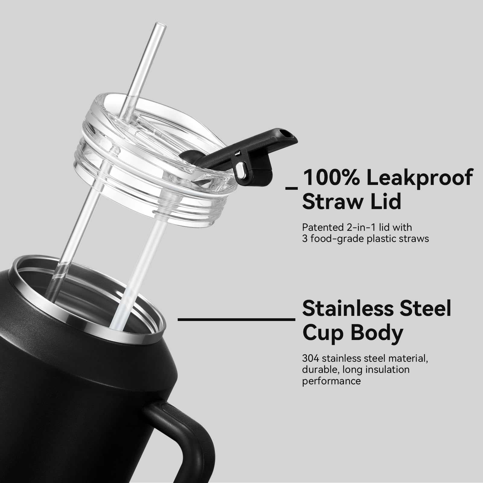 Gpeng 30/40/50 oz Tumbler with Handle, Water Bottles with Straw Lid, Insulated Stainless Steel Travel Mug Cup Holder Friendly, Keep Drinks Cold or Hot for Hours