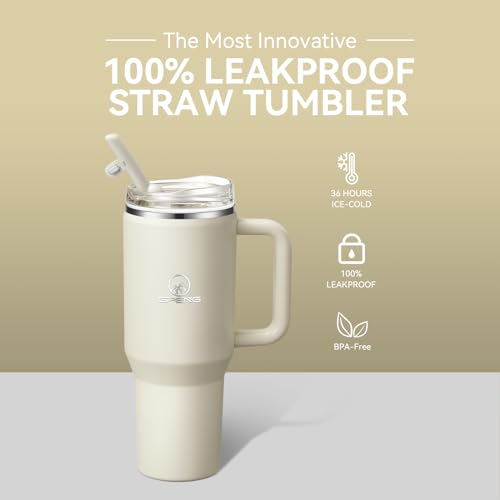 Gpeng 30/40/50 oz Tumbler with Handle, Water Bottles with Straw Lid, Insulated Stainless Steel Travel Mug Cup Holder Friendly, Keep Drinks Cold or Hot for Hours