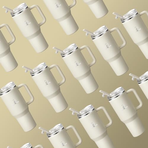 Gpeng 30/40/50 oz Tumbler with Handle, Water Bottles with Straw Lid, Insulated Stainless Steel Travel Mug Cup Holder Friendly, Keep Drinks Cold or Hot for Hours