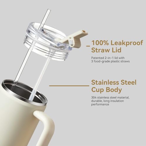 Gpeng 30/40/50 oz Tumbler with Handle, Water Bottles with Straw Lid, Insulated Stainless Steel Travel Mug Cup Holder Friendly, Keep Drinks Cold or Hot for Hours