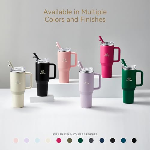 Gpeng 30/40/50 oz Tumbler with Handle, Water Bottles with Straw Lid, Insulated Stainless Steel Travel Mug Cup Holder Friendly, Keep Drinks Cold or Hot for Hours