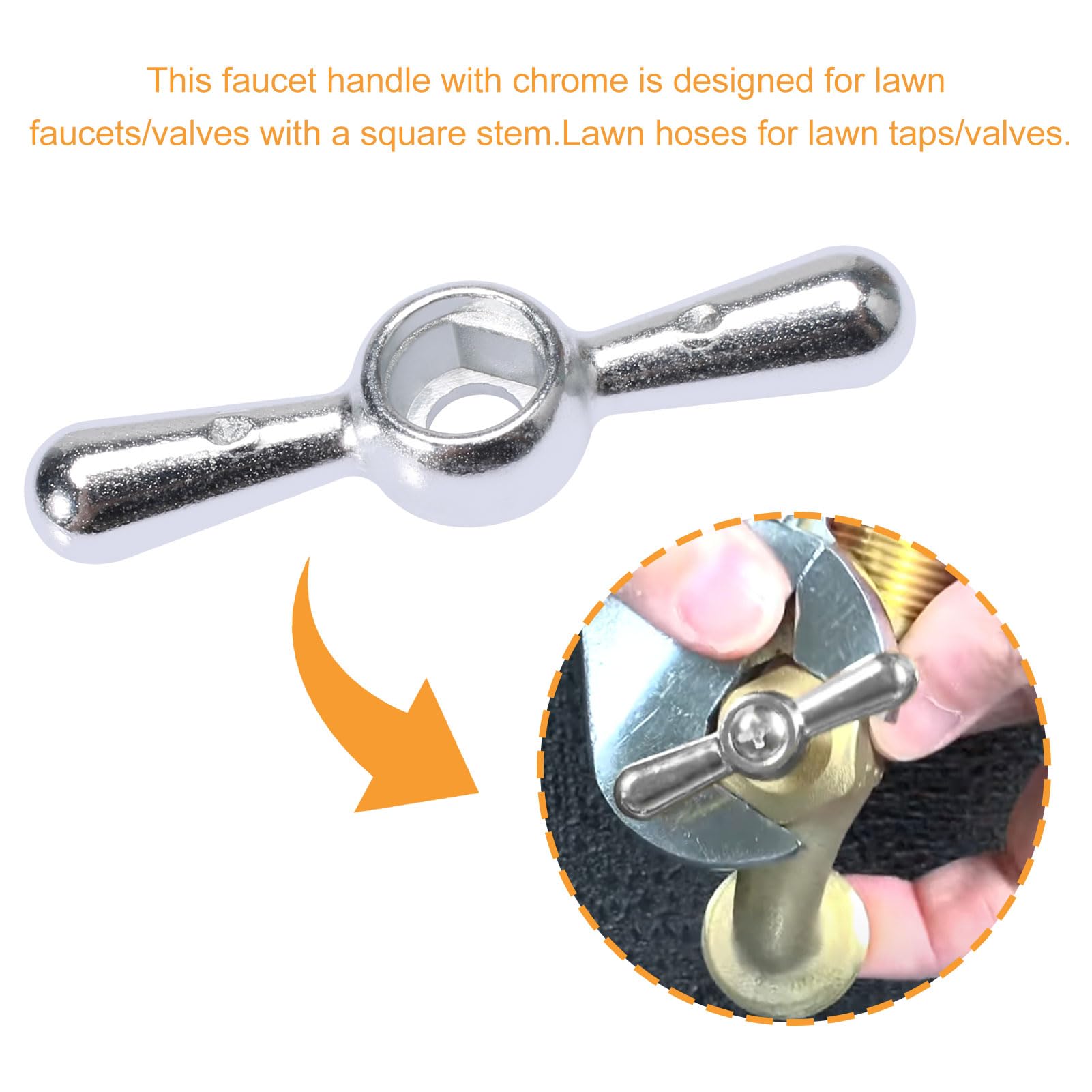 VIDABTE PP20617 Replacement Tee Handle with Square Broach in Chrome,Outdoor Faucet Handle Tee Handle,Metal Outside Faucet Hose Bibb Tee Handle,Square Broach (2 pcs)