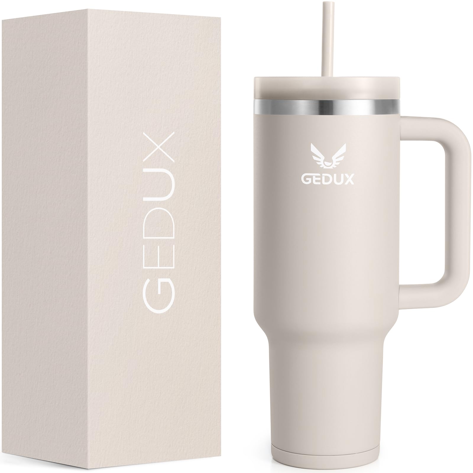 Gedux 40oz Tumbler With Handle, 2-IN-1 Leak Proof Lid (Straw/Flip), Insulated Water Bottle, Stainless Steel Tumbler with Non-Slip Silicone, Wide Mouth Travel Mug Cupholder Friendly Dishwasher Safe