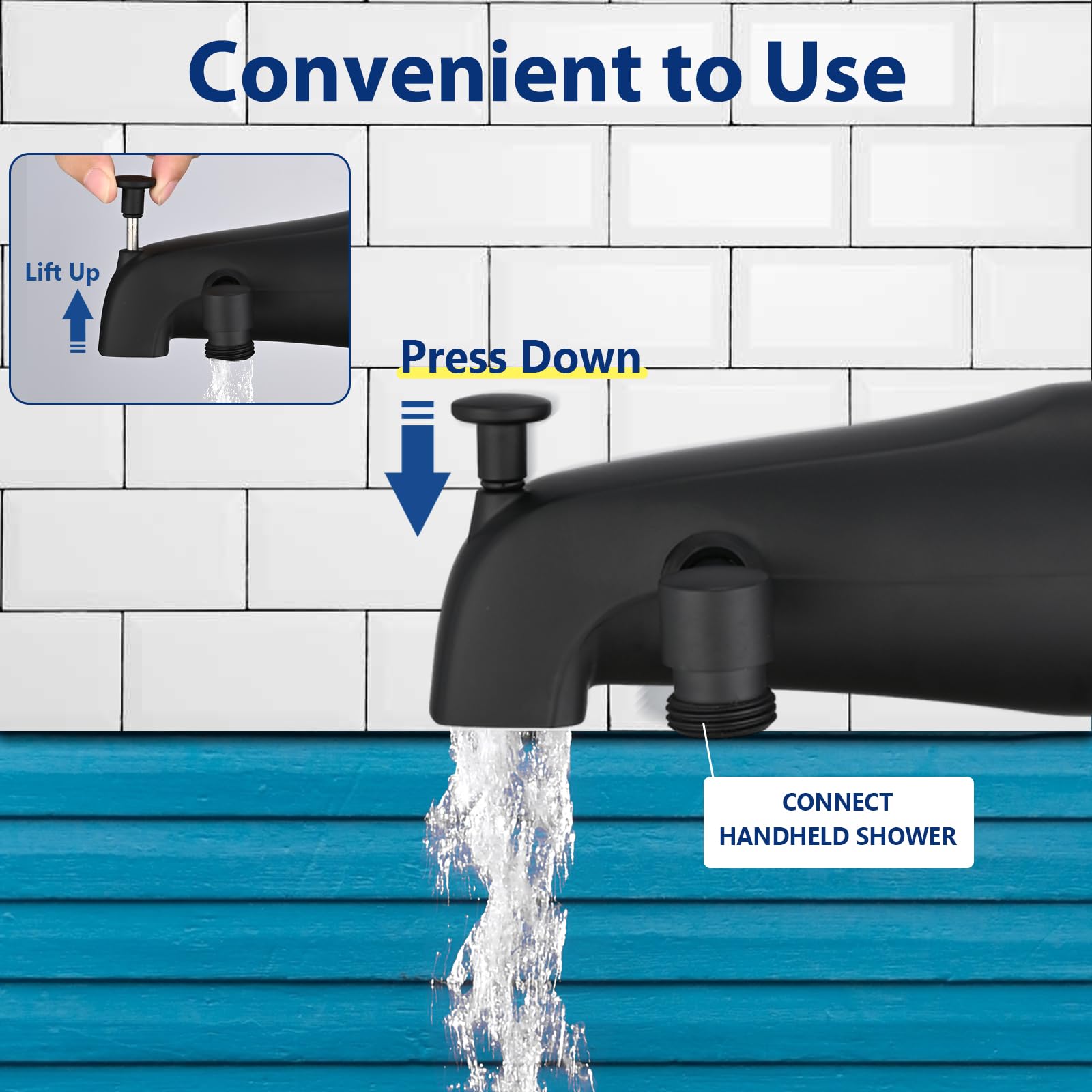 YASINU All Metal Bathtub Faucet with Sprayer 10 Settings, Tub Spout with Diverter Matte Black