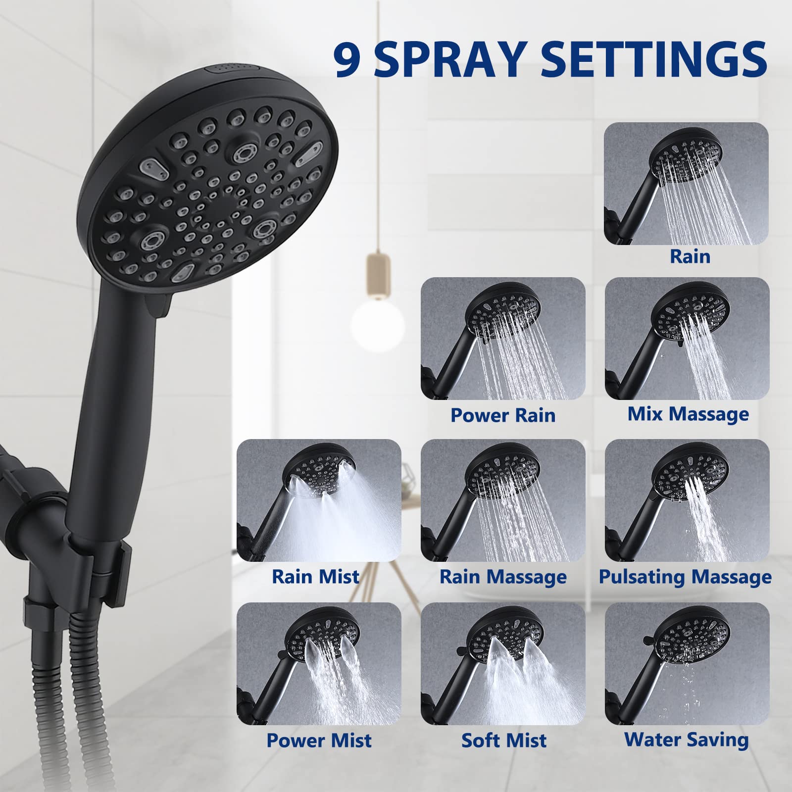 YASINU All Metal Bathtub Faucet with Sprayer 10 Settings, Tub Spout with Diverter Matte Black