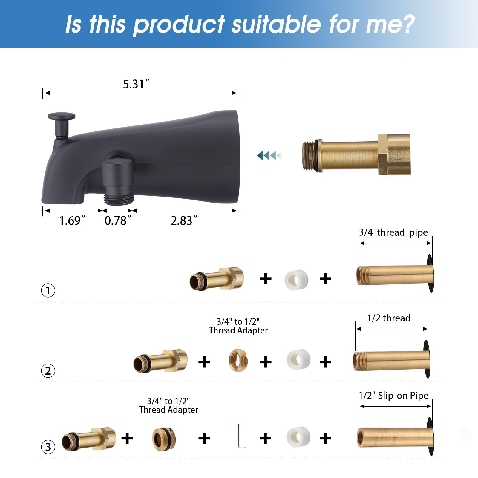 YASINU All Metal Bathtub Faucet with Sprayer 10 Settings, Tub Spout with Diverter Matte Black