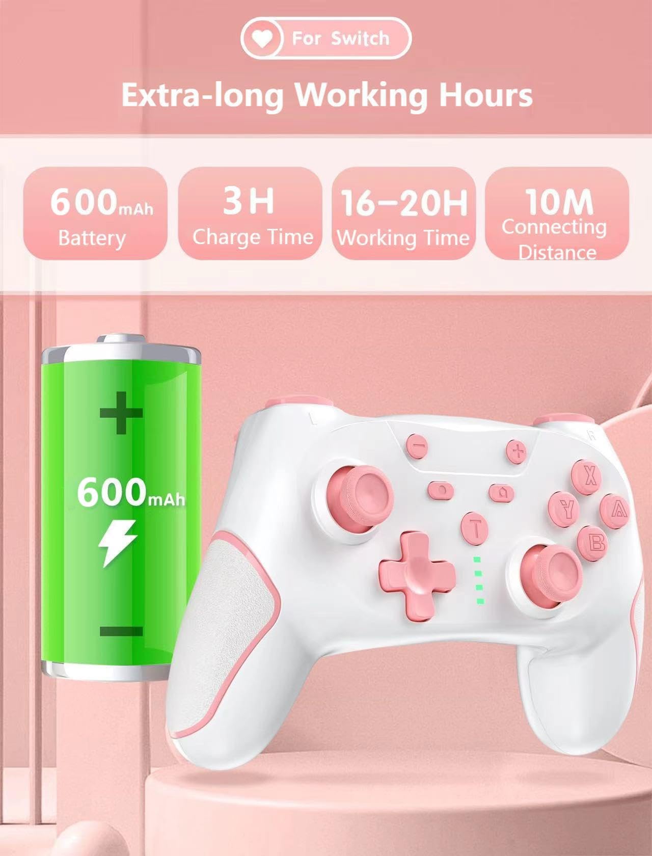 Matbip Wireless Pro Controller for Switch/Switch Lite/Switch OLED, wireless controller for switch with 2 back buttons, 3-level TURBO adjustable (Pink)