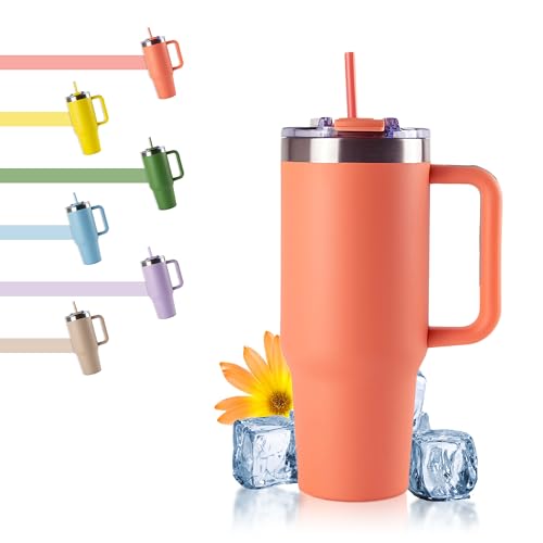 Hogg Big Swig 40 oz Tumbler with Handle and Straw - Desert Flower, Advanced Design Spill Proof Tumbler with Straw, Insulated Cups with Lids and Straws, 40oz Tumbler with Handle, Orange Tumbler
