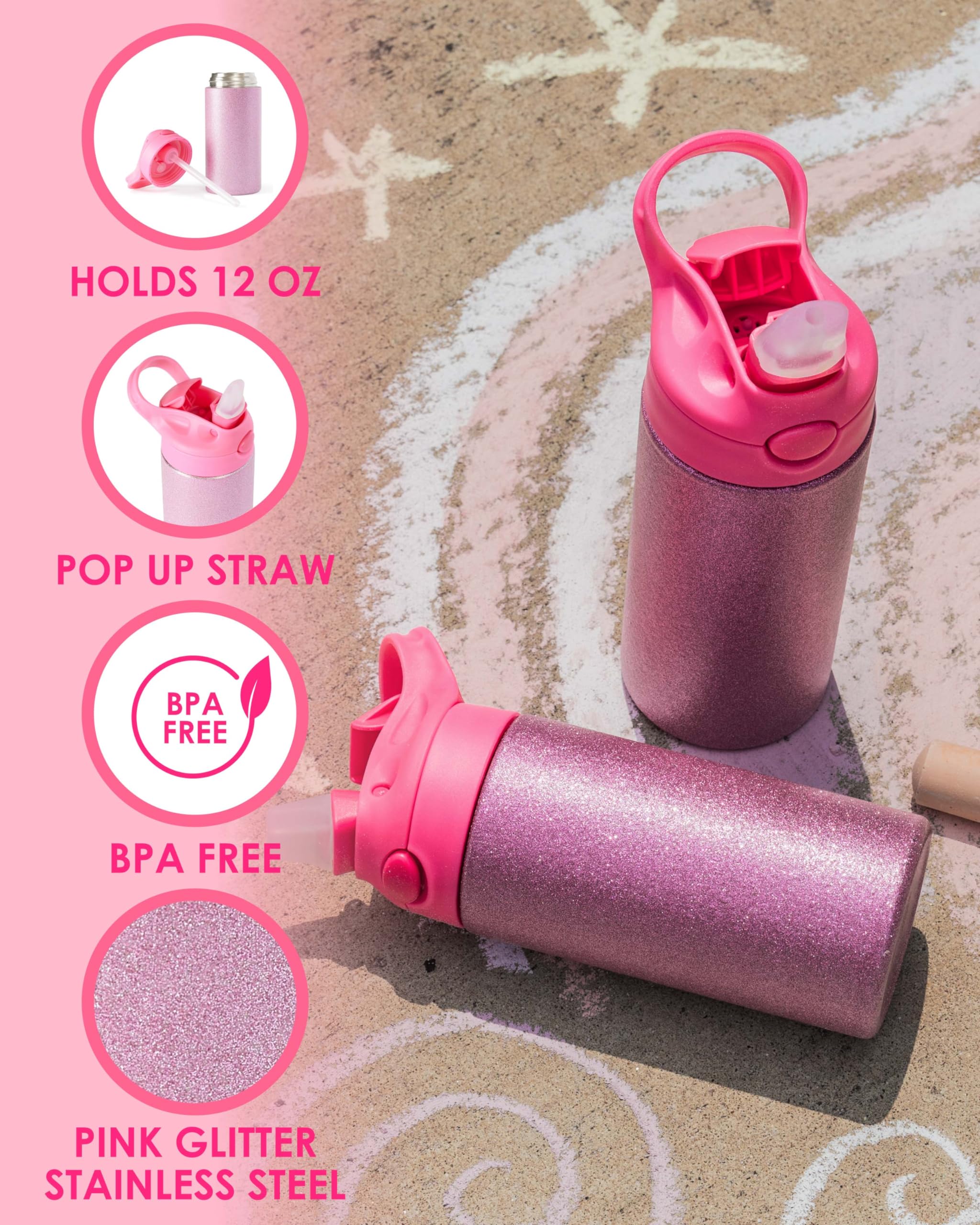 Packed Party 12 oz Stainless Steel Insulated Tumbler With Handle, Straw, Lid (Pink Glitter)