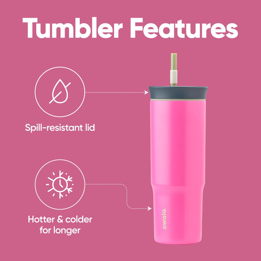Owala 24oz Insulated Stainless Steel Tumbler and Water Bottle Bundle with Straws and Lids, Brown/Pink and Dreamy Field