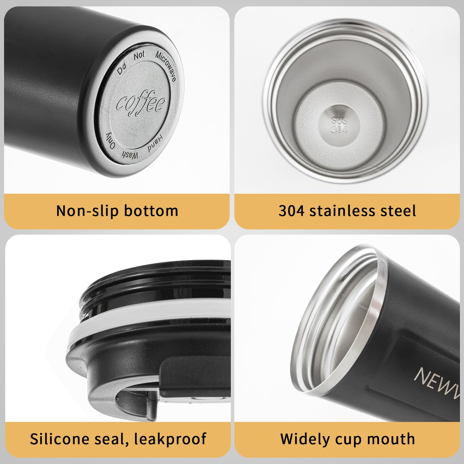 Newvenper Stainless Steel Vacuum Insulated Travel Coffee Mug, Led Temperature Display Insulated Tumbler, Leak Proof With Lid Keeps Cold And Warm, Suitable For Coffee, Tea And Beer (Black)