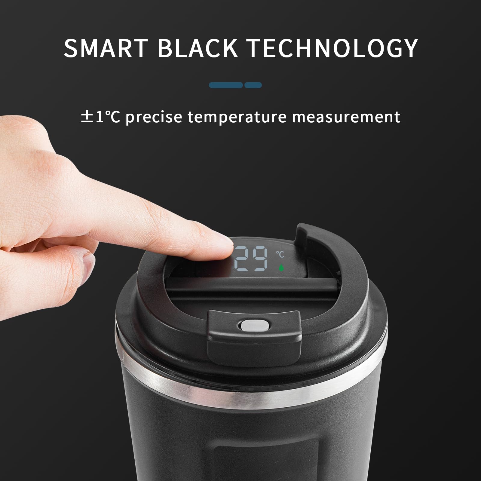 Newvenper Stainless Steel Vacuum Insulated Travel Coffee Mug, Led Temperature Display Insulated Tumbler, Leak Proof With Lid Keeps Cold And Warm, Suitable For Coffee, Tea And Beer (Black)