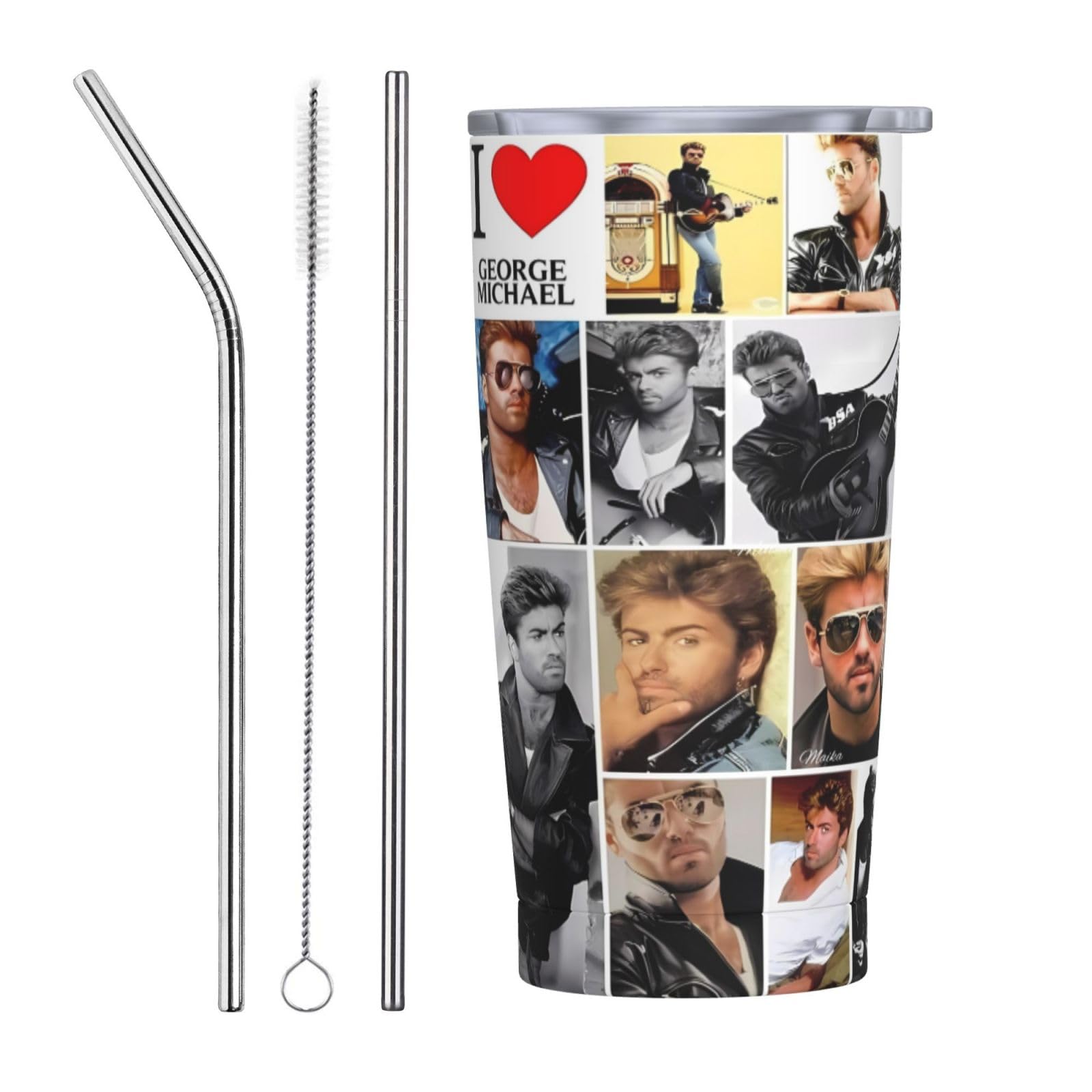 DFAGGQL George Music Michael Stainless Steel Insulated Tumbler Coffee Mug Water Cup Vacuum Bottle with Straw and Lid 20 oz