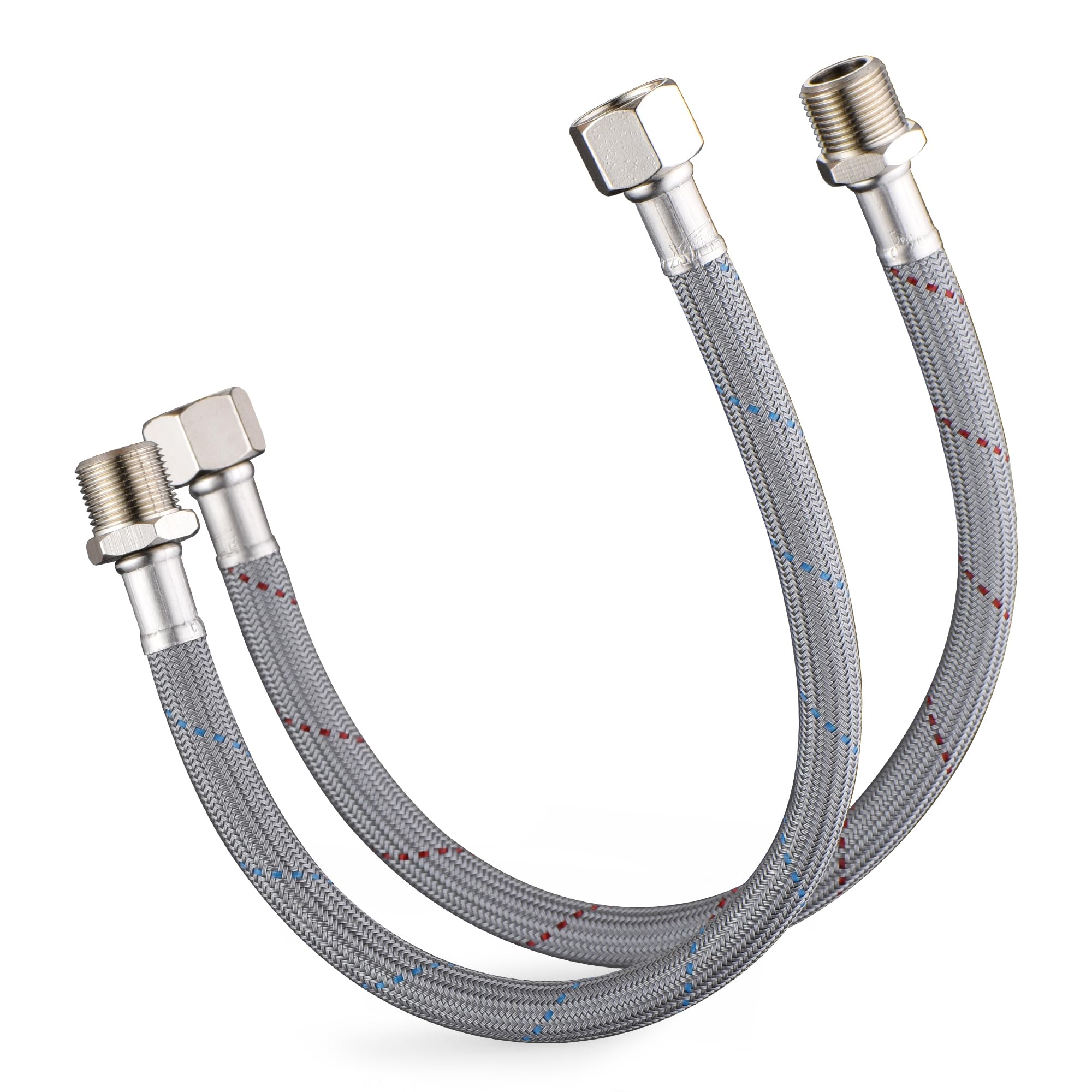 J-HVA Faucet Supply Lines Length 12" x G 3/8, 9/16" Female x 9/16" Male Thread Connector Braided Nylon Extension Hoses for Bathroom Kitchen Sink Faucet Hose Filter, Stainless Steel Nut (1 Pair)