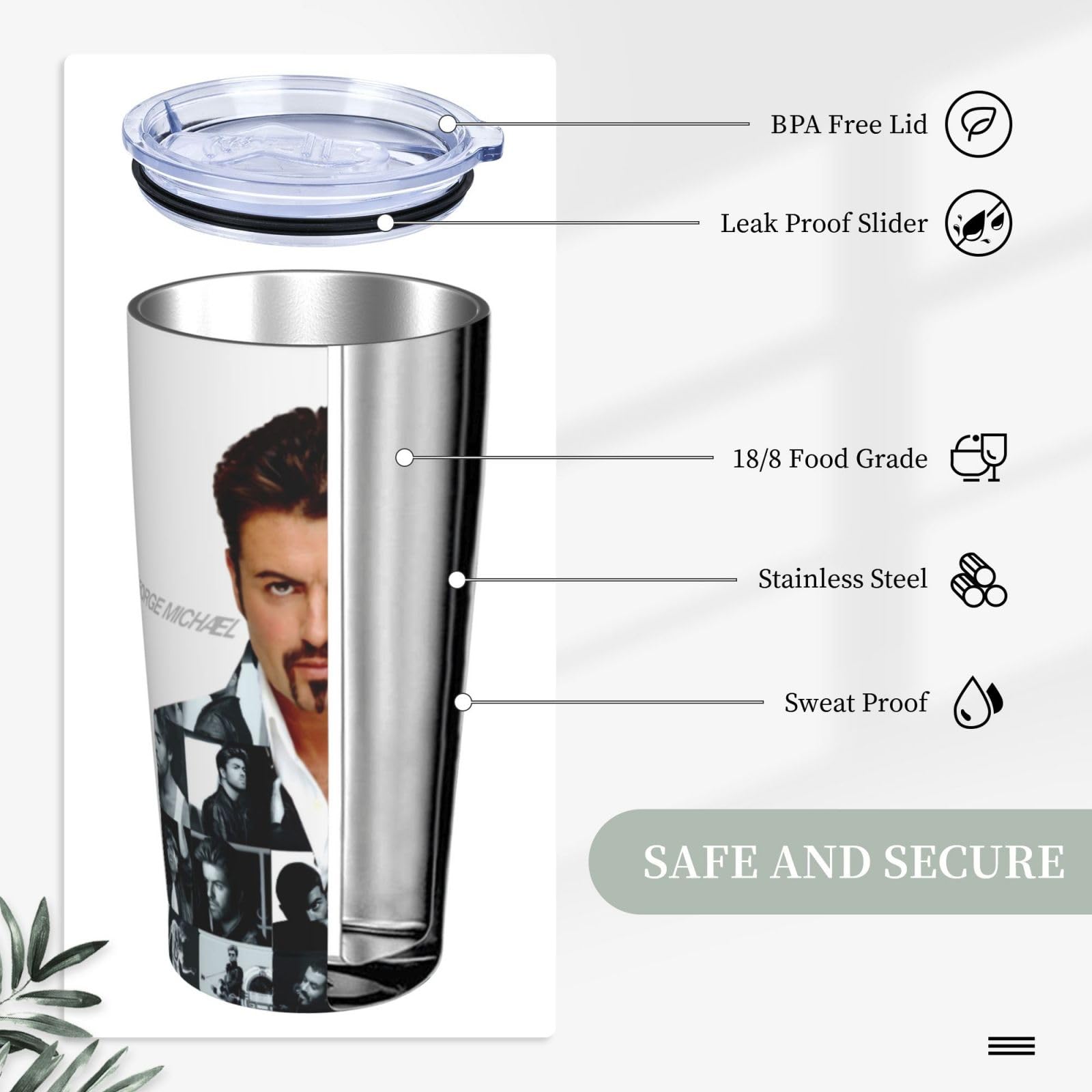 DFAGGQL George Music Michael Stainless Steel Insulated Tumbler Coffee Mug Water Cup Vacuum Bottle with Straw and Lid 20 oz