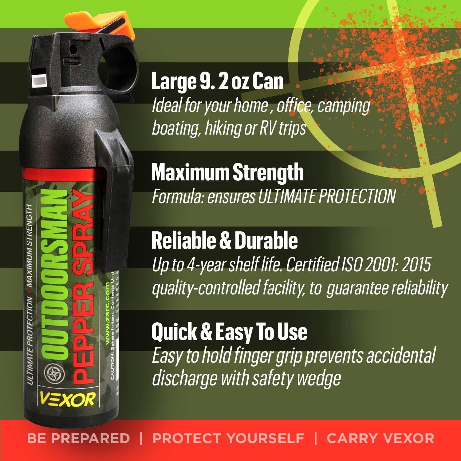 VEXOR® Outdoorsman 9.2 oz. Pepper Spray 25-Foot Range for Ultimate Protection from Zarc™, 2-Pack