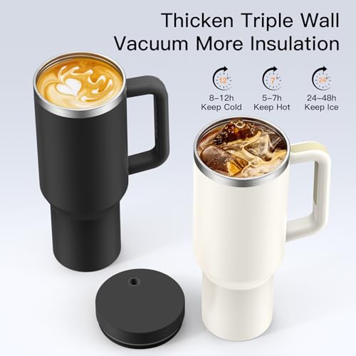 Bailkind 40oz 1180ml Tumbler With Straw and Lid X2, Spill-Proof Double Wall Stainless Steel Vacuum Insulated Cup Travel Flask Mug With Handle for Water, Iced/Hot Tea or Coffee