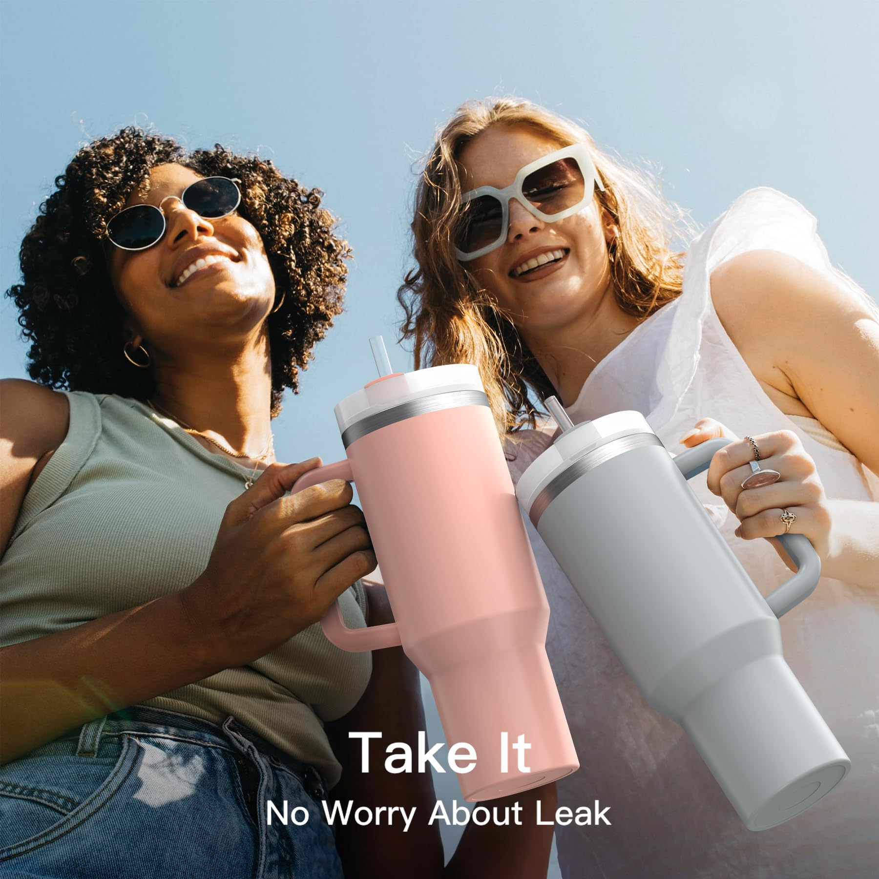 Bailkind 40oz 1180ml Tumbler With Straw and Lid X2, Spill-Proof Double Wall Stainless Steel Vacuum Insulated Cup Travel Flask Mug With Handle for Water, Iced/Hot Tea or Coffee