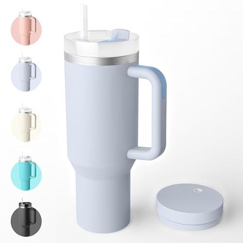 Bailkind 40oz 1180ml Tumbler With Straw and Lid X2, Spill-Proof Double Wall Stainless Steel Vacuum Insulated Cup Travel Flask Mug With Handle for Water, Iced/Hot Tea or Coffee