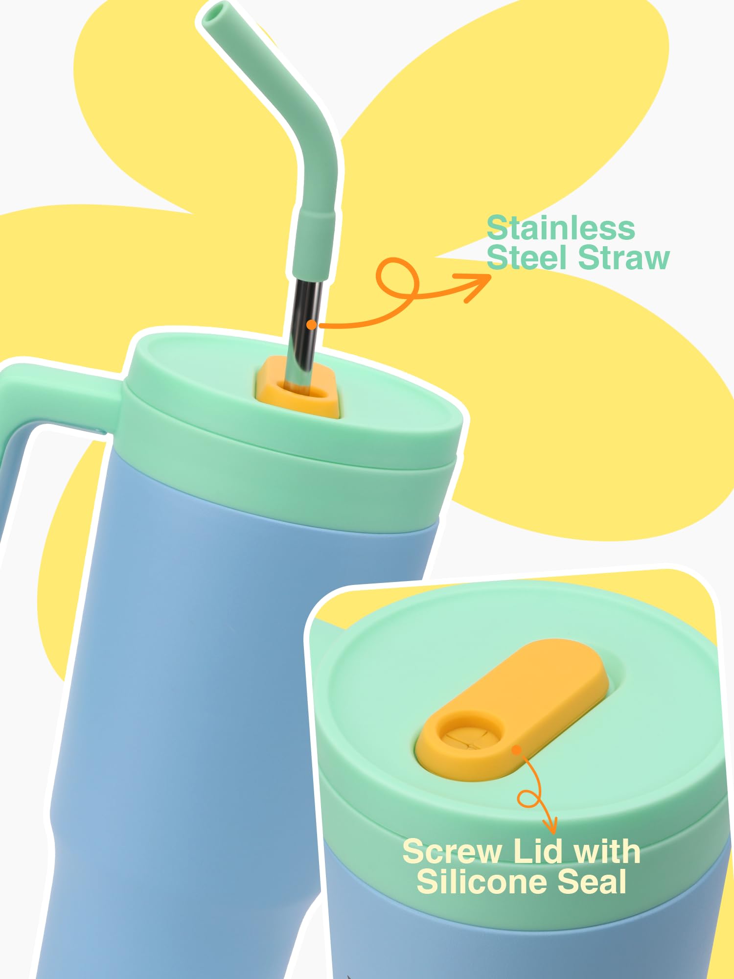 Raki Venus 40 oz Tumbler with Lid and Straw Double-wall Vacuum Water Bottle with Straw Spill Proof Insulated Water Bottle Stainless Steel Cup-holder Friendly Fruit Infusing Bottle Non BPA
