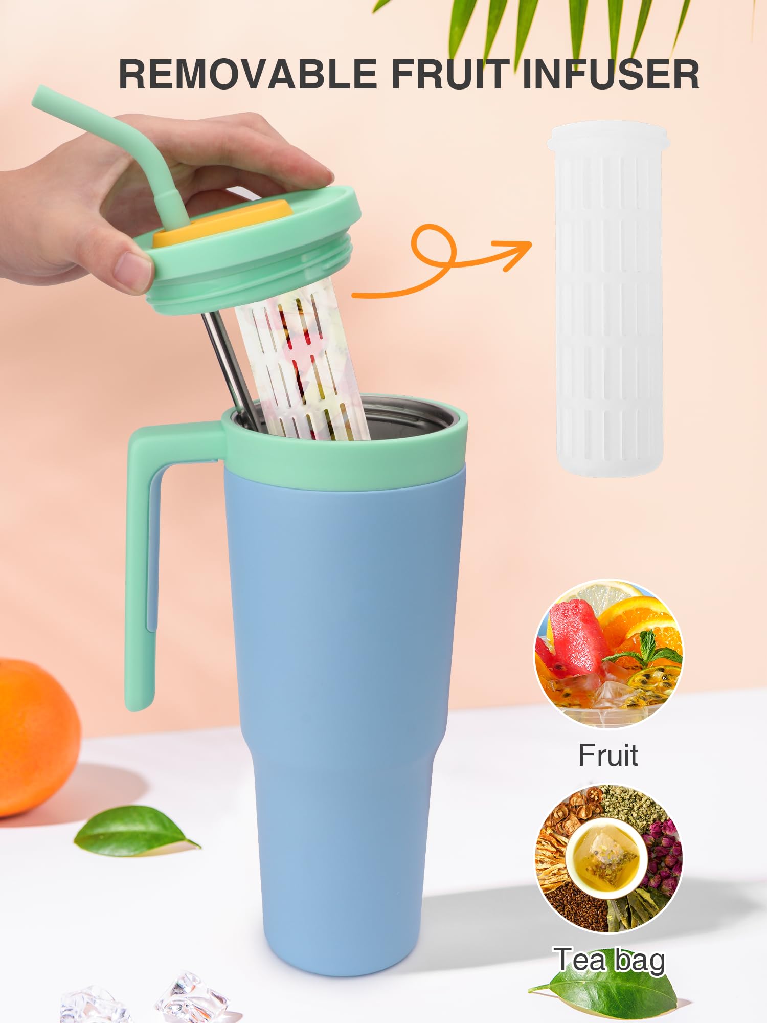 Raki Venus 40 oz Tumbler with Lid and Straw Double-wall Vacuum Water Bottle with Straw Spill Proof Insulated Water Bottle Stainless Steel Cup-holder Friendly Fruit Infusing Bottle Non BPA