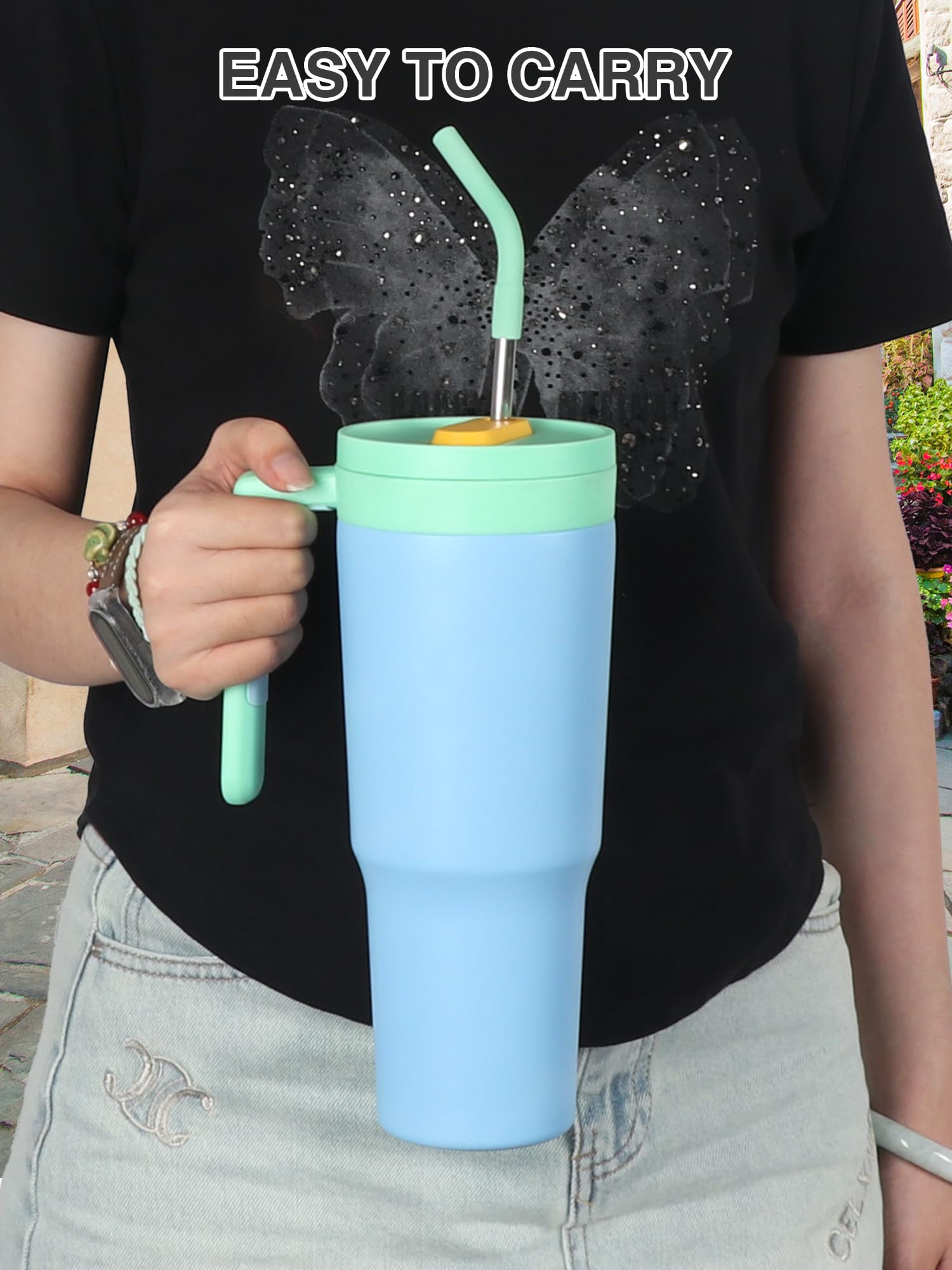 Raki Venus 40 oz Tumbler with Lid and Straw Double-wall Vacuum Water Bottle with Straw Spill Proof Insulated Water Bottle Stainless Steel Cup-holder Friendly Fruit Infusing Bottle Non BPA