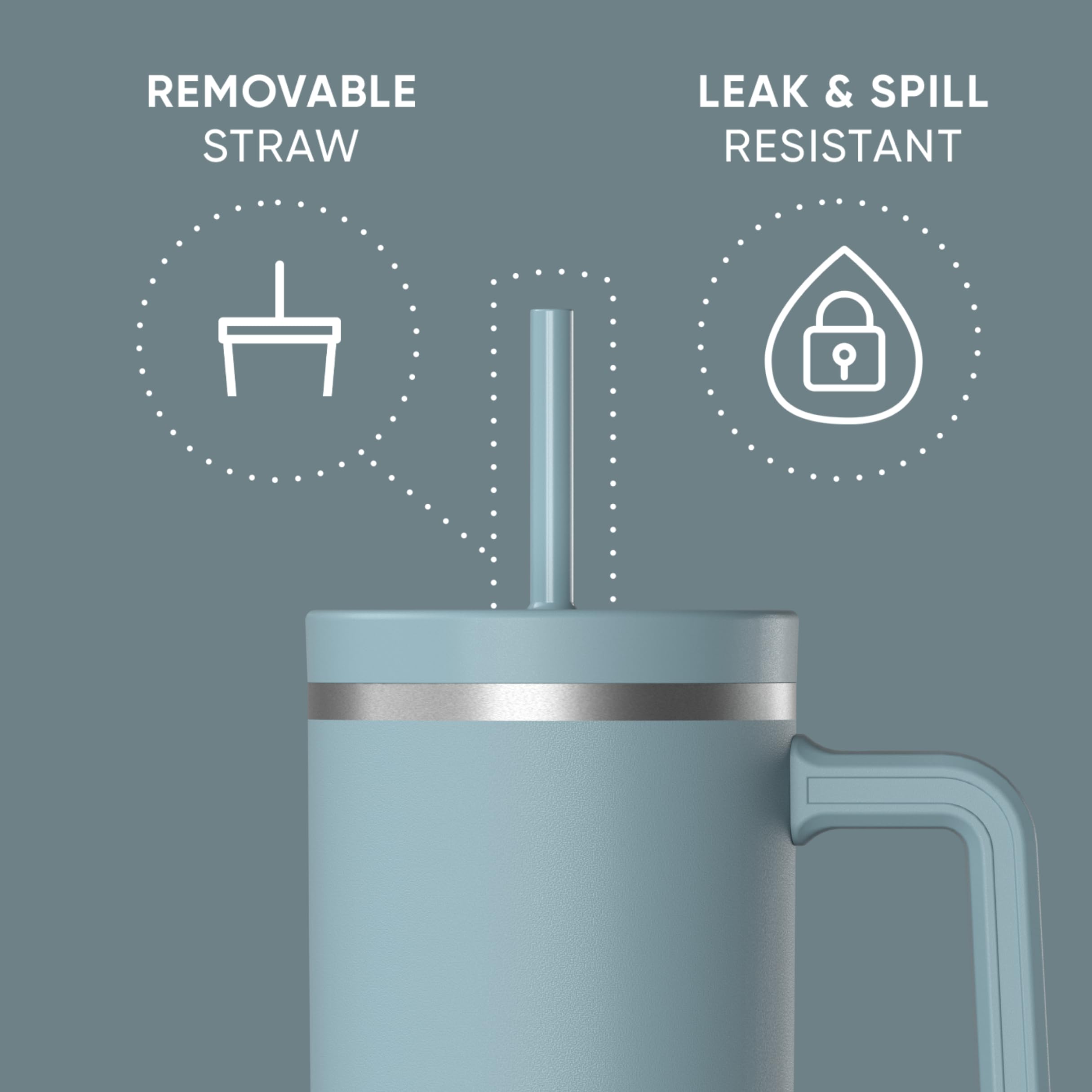 Hydrapeak Voyager 40 Oz Stainless Steel Tumbler with Handle, Insulated Water Bottle With Straw & Lid, Cupholder Friendly Reusable Travel Mug (Agave Blue)