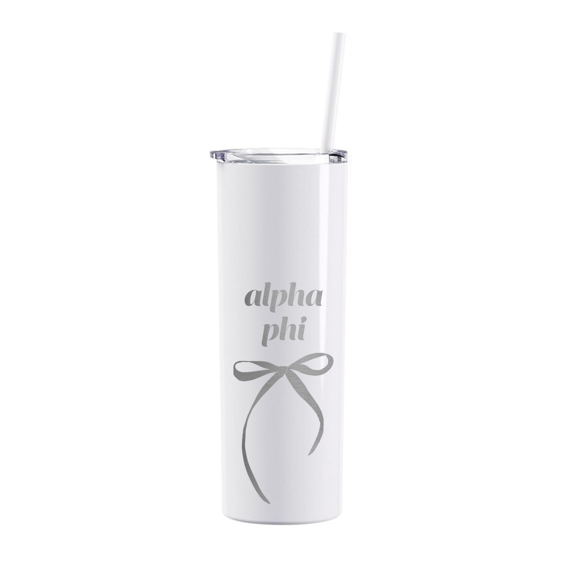Go Greek Chic Alpha Phi Coquette Bow Tumbler with Straw - White