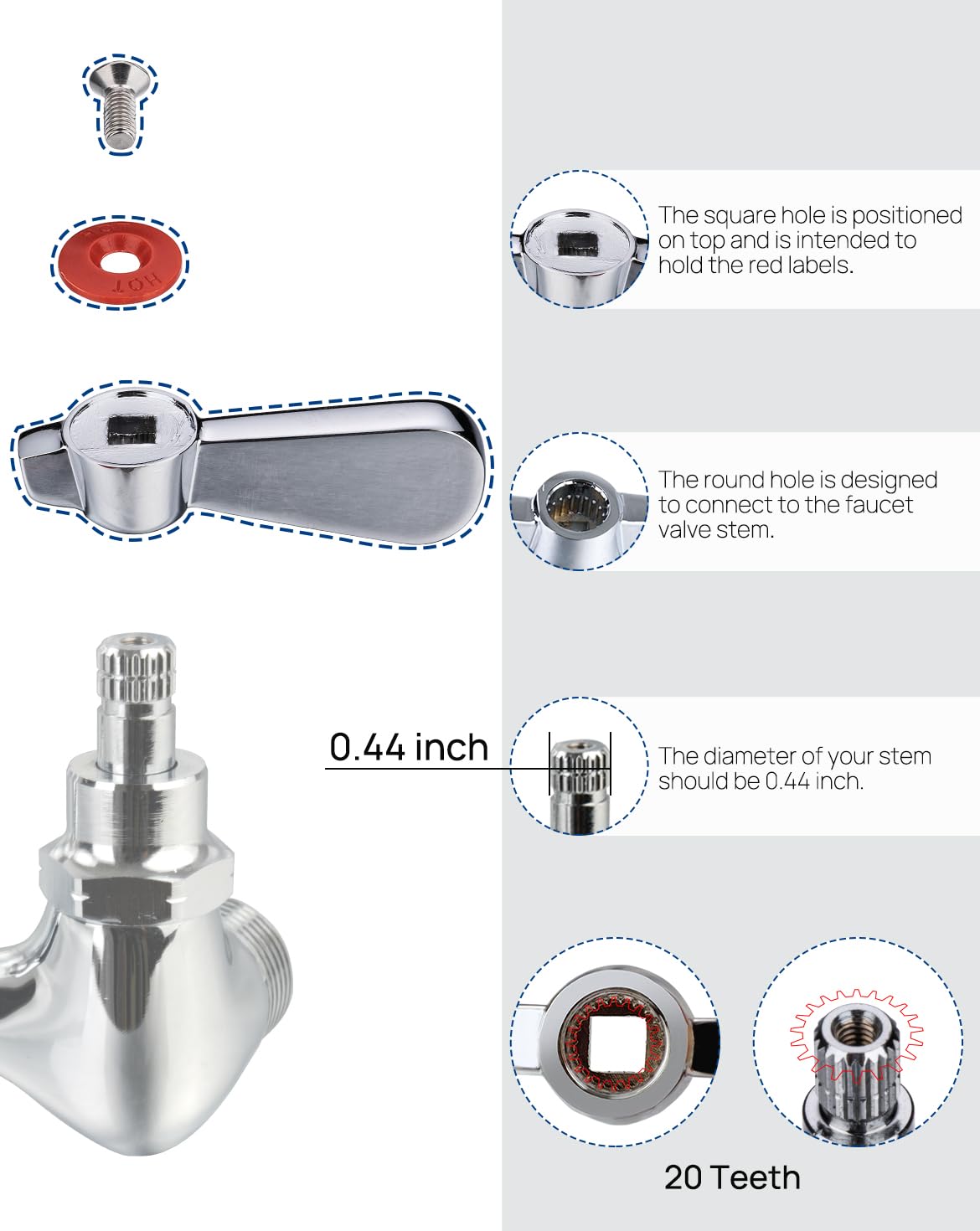 Sepaitek Commercial Faucet Handle Replacement Kitchen Sink Faucet Handles 3-inch Hot/Cold Replacement Kit, Suitable for Commercial Kitchen Faucet