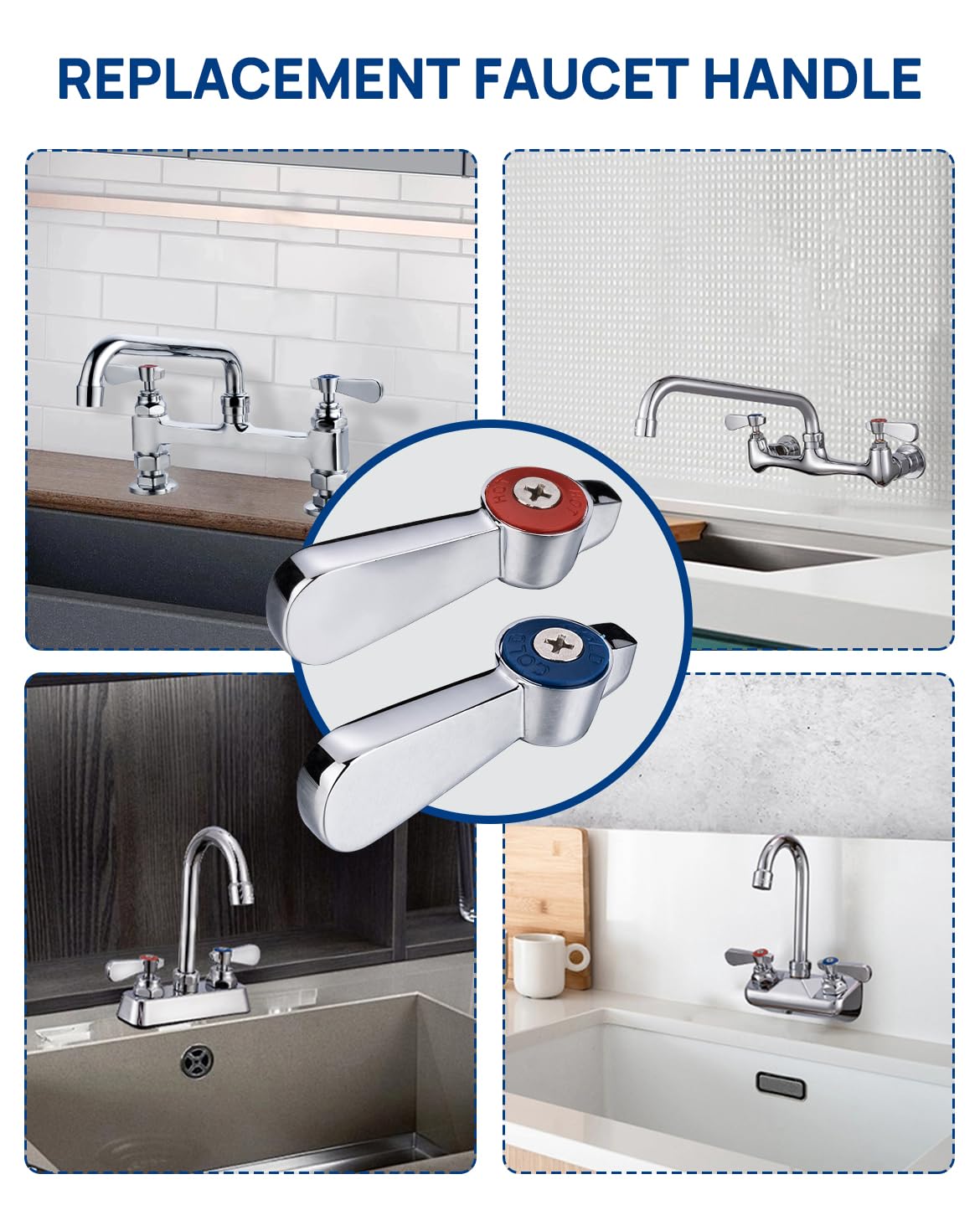 Sepaitek Commercial Faucet Handle Replacement Kitchen Sink Faucet Handles 3-inch Hot/Cold Replacement Kit, Suitable for Commercial Kitchen Faucet