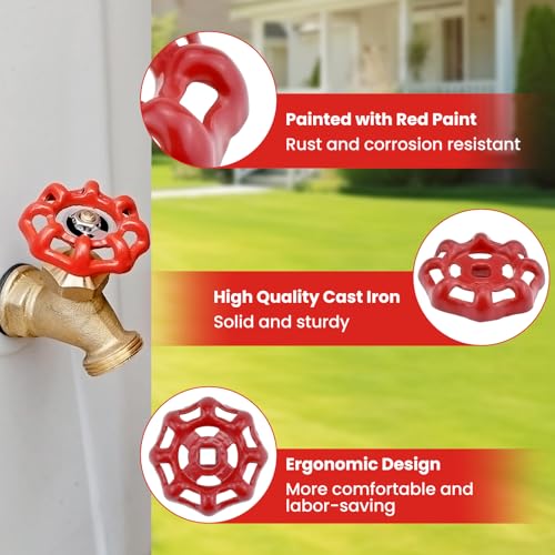 3 PCS Outside Faucet Hose Handles, Cast Iron Bibb Round Wheel Square Stem Hole Spigot Handle Replacement Parts for Outside Hose Bibb, Stopcocks, Valves, Wall Hydrants 15/64 in x 15/64 in (6mm x 6mm)