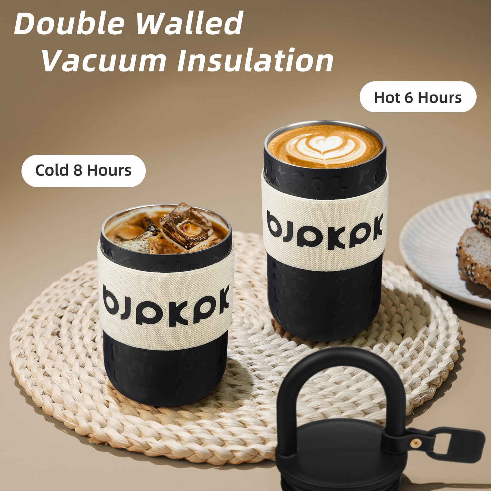 BJPKPK 13oz Insulated Tumbler With Lid And Handle Stainless Steel Travel Mug Loop Coffee Tumbler Cups,Black Leopard