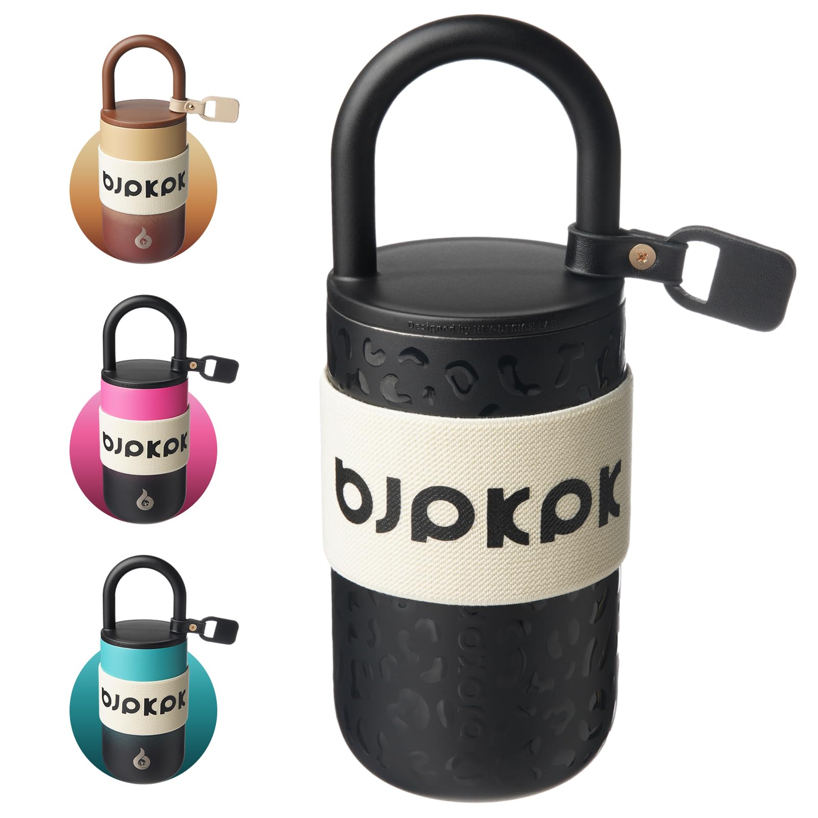 BJPKPK 13oz Insulated Tumbler With Lid And Handle Stainless Steel Travel Mug Loop Coffee Tumbler Cups,Black Leopard
