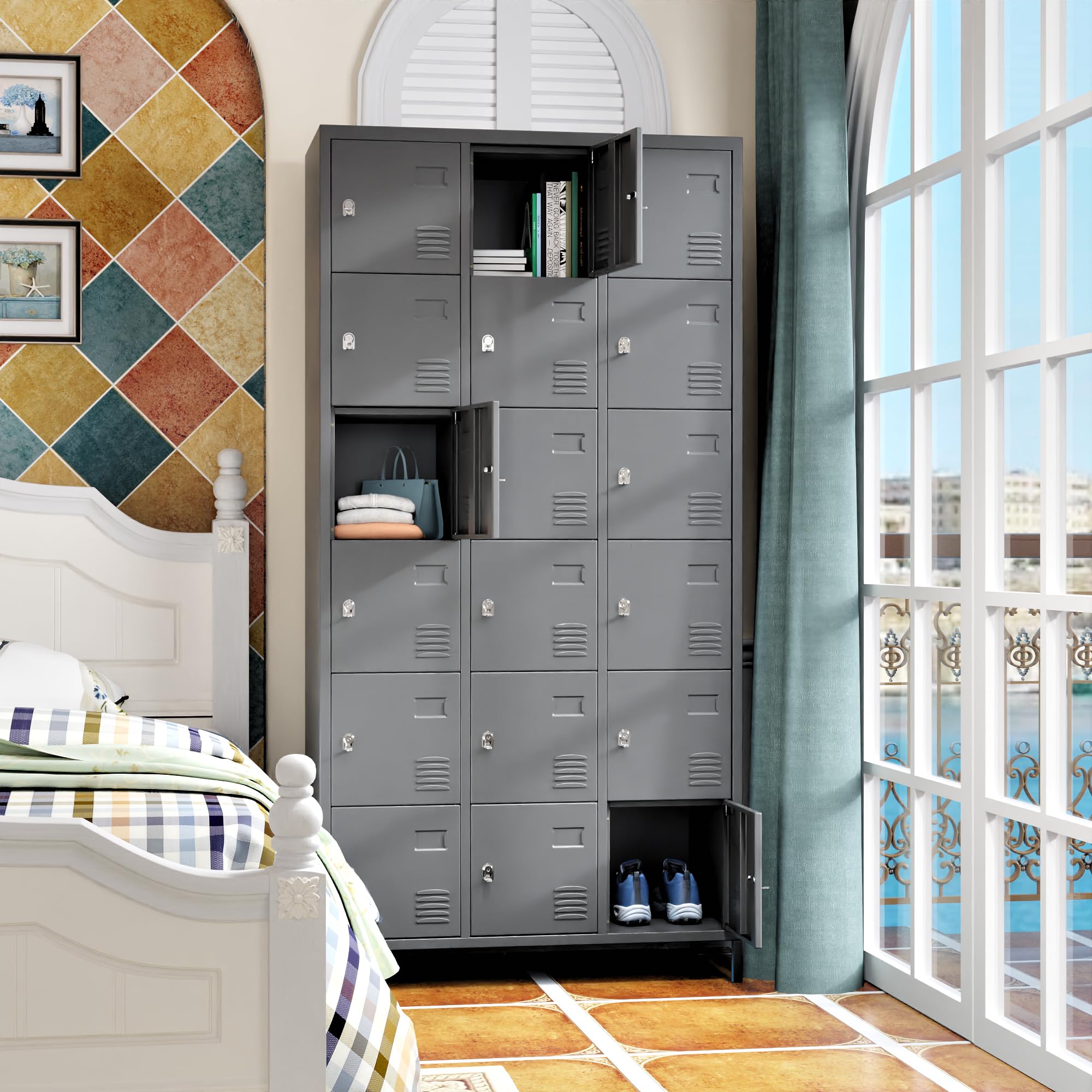 SUXXAN 18 Doors Metal Lockers for Employees for Offices School Gyms Home,Assembly Required,Dark Gray