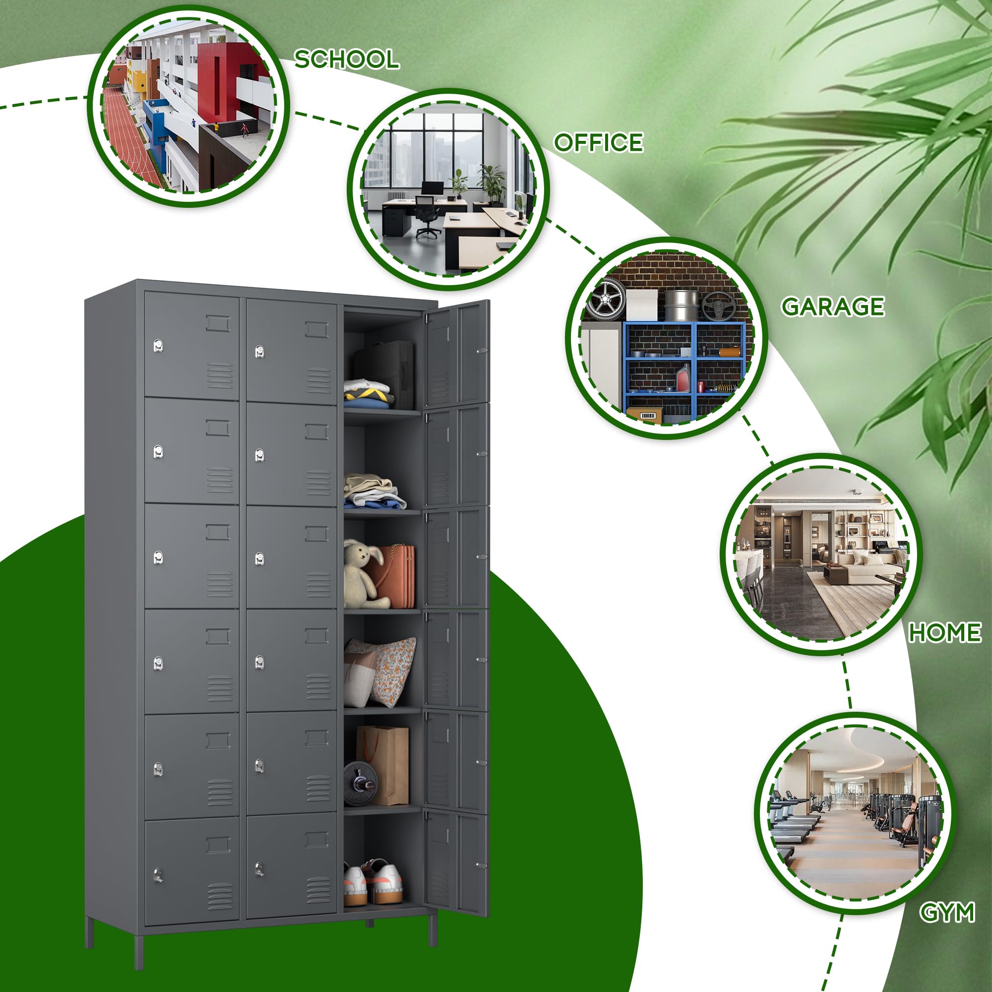 SUXXAN 18 Doors Metal Lockers for Employees for Offices School Gyms Home,Assembly Required,Dark Gray
