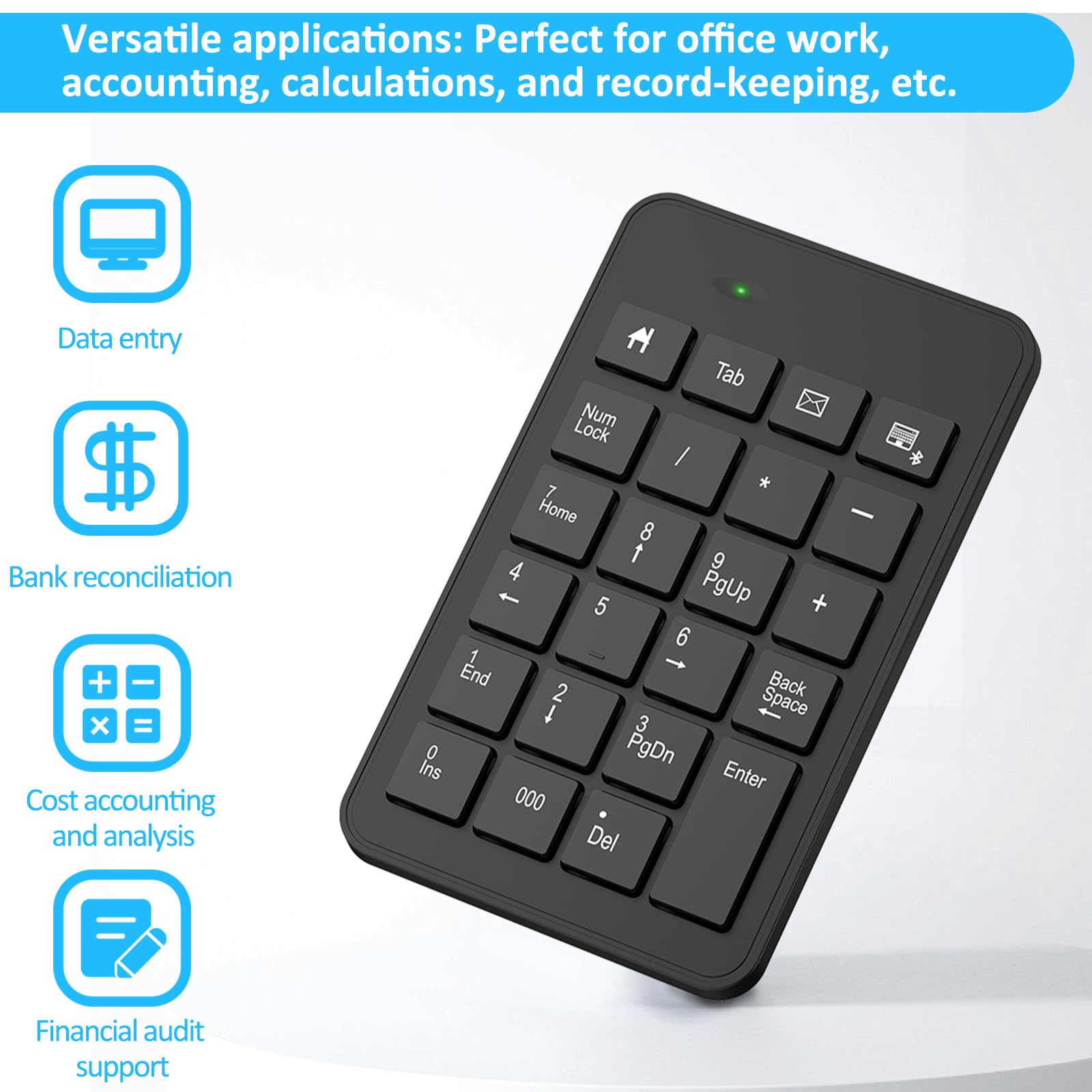 Bluetooth Number Pad with Battery, 23 Keys Wireless Numeric Keypad Upgraded Version of 10 key Keyboard Financial Accounting Numpad Compatible for Laptop, PC, Macbook, Notebook, Desktop,Surface Pro