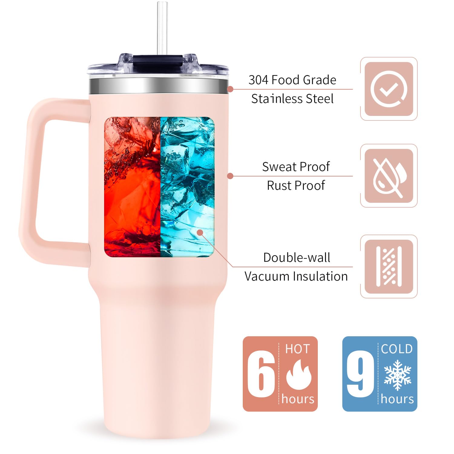 Gooddooes Monogrammed 40oz Tumbler With Handle for Women, Personalized Birthday Gift, Initial Cups Floral Letter A, Customized Lady Gift for Mother's Day Christmas