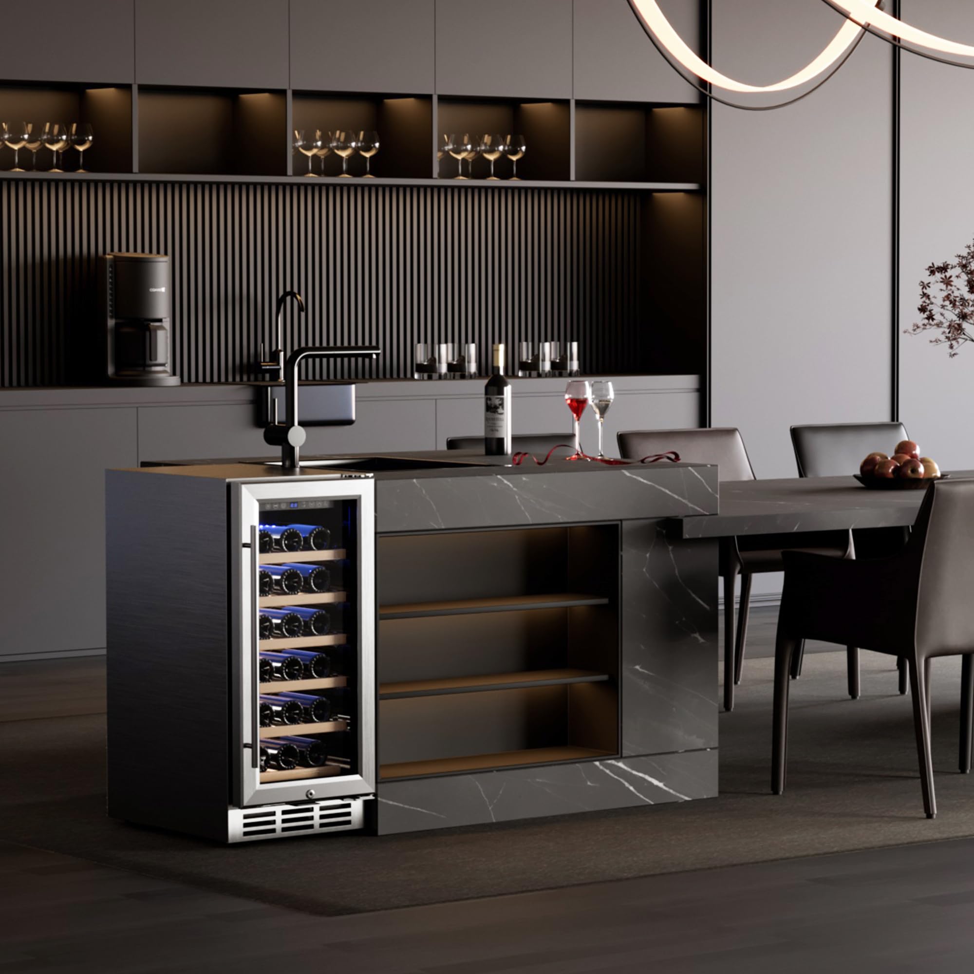 EUHOMY 15 Inch Under-counter Refrigerators, Single Zone Wine Fridge, Wine Refrigerator Digital Temperature Control, Freestanding Wine Chiller with Removable Shelves