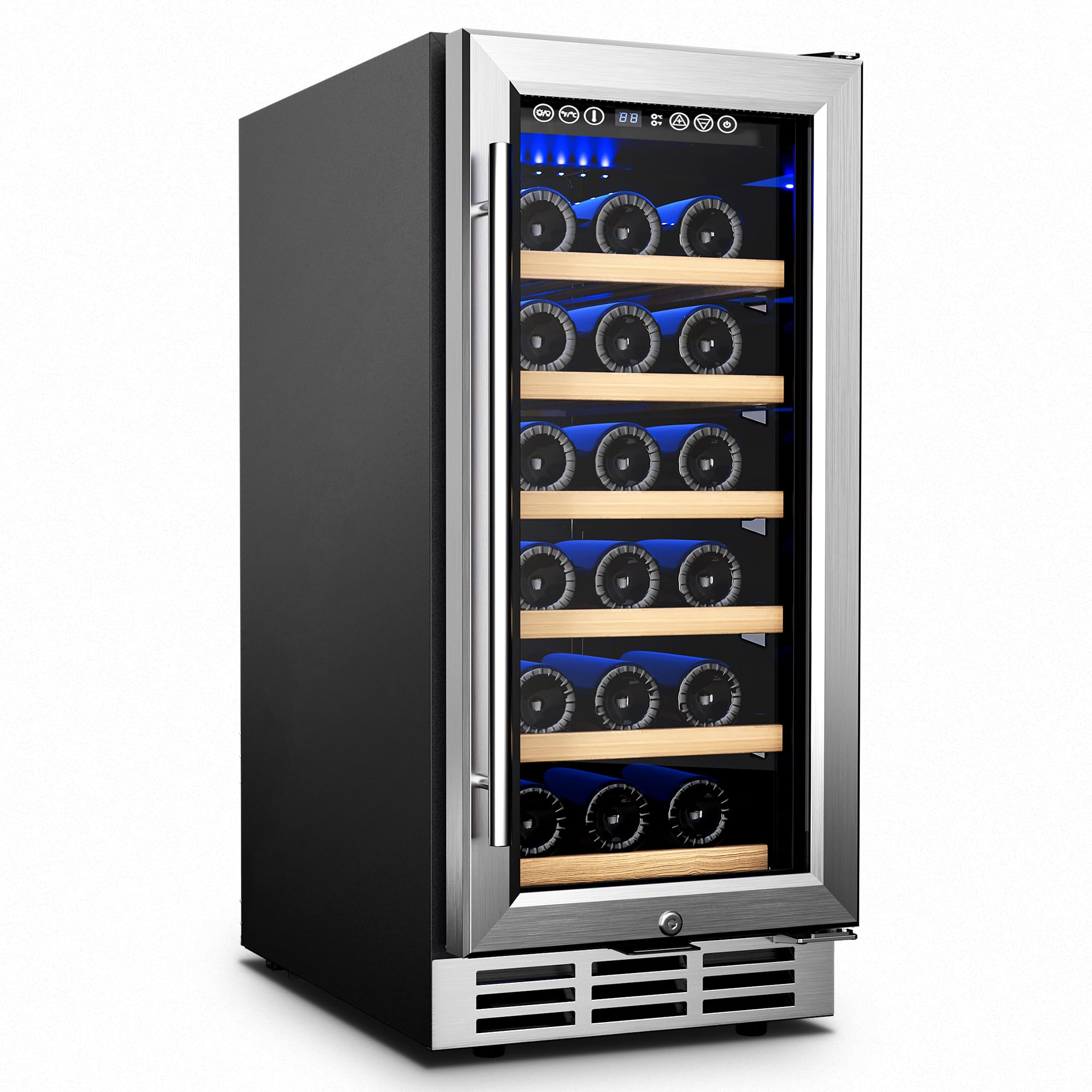 EUHOMY 15 Inch Under-counter Refrigerators, Single Zone Wine Fridge, Wine Refrigerator Digital Temperature Control, Freestanding Wine Chiller with Removable Shelves