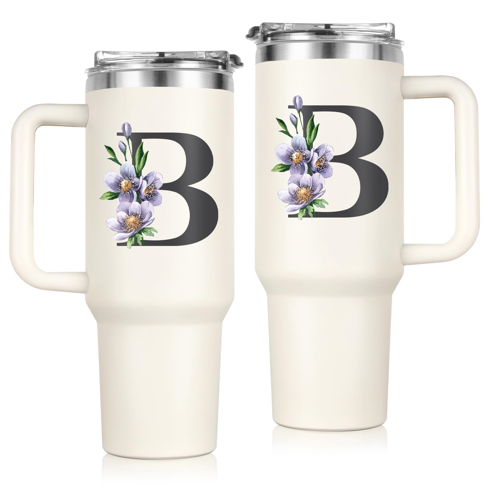 Leebbsin Initial 40 oz Tumbler with Handle, Personalized Birthday Gifts for Women, Monogrammed Travel Tumbler for Mom, Wife, Sister, Customized Cup for Water Tea Coffee, Regalos Para Mujeres（B）