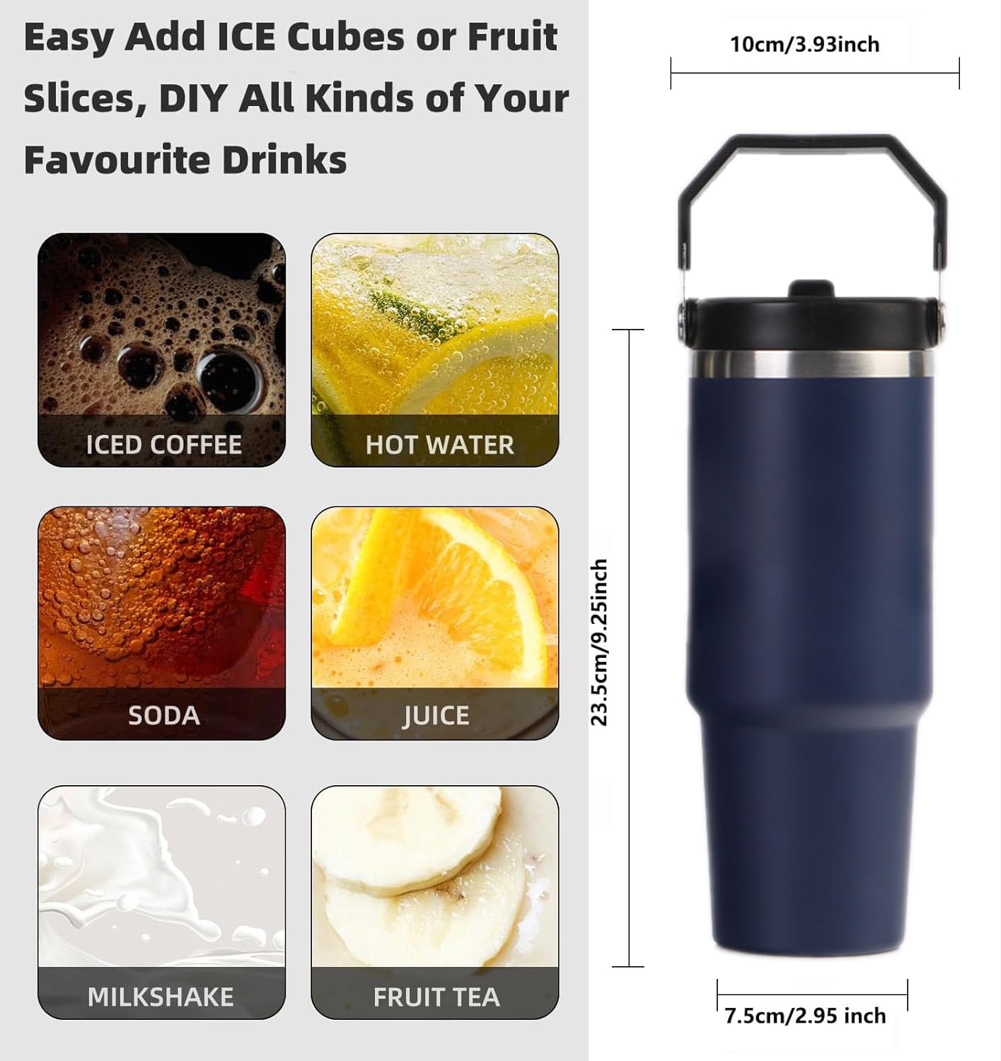 30oz Tumbler With Straw Lid Vacuum Sealed Insulated Water Jug Cup Reusable Stainless Steel Bottle Trave for Water, Iced Tea or Coffee (Blue)
