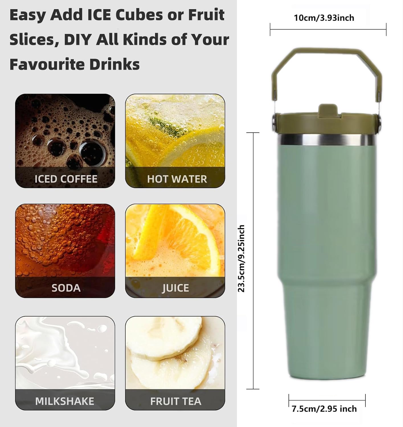 Facdiary 30oz Tumbler With Straw Lid Vacuum Sealed Insulated Cup Reusable Stainless Steel Water Bottle Trave for Water, Iced Tea or Coffee (Green)