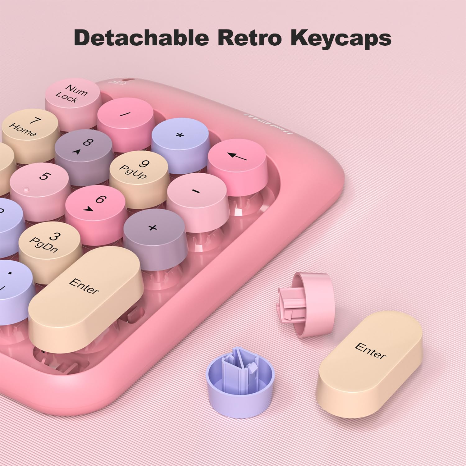MOWUX Wireless Number Pads, Cute Colorful Numeric Keypad Numpad Portable 2.4 GHz Financial Accounting Number Keyboard Extensions, 18 Key Number Numpad for Laptop Desktop, PC (Pink)