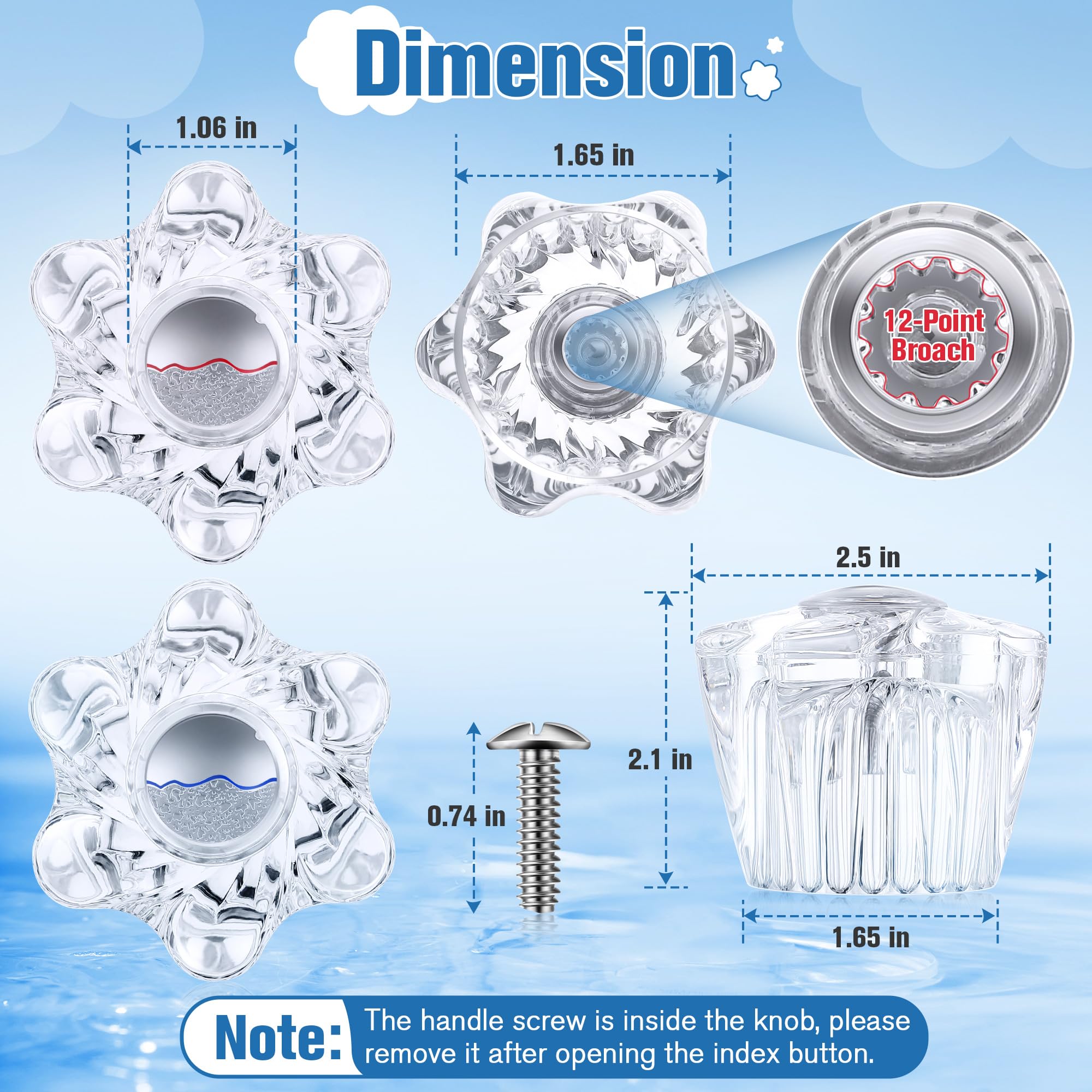 Enhon Shower Knob Replacement, Compatible with Pfister Contessa and Windsor Tub and Shower Faucets, 2 Piece Hot and Cold Faucet Handle Replacement, Newer Style, Clear Acrylic