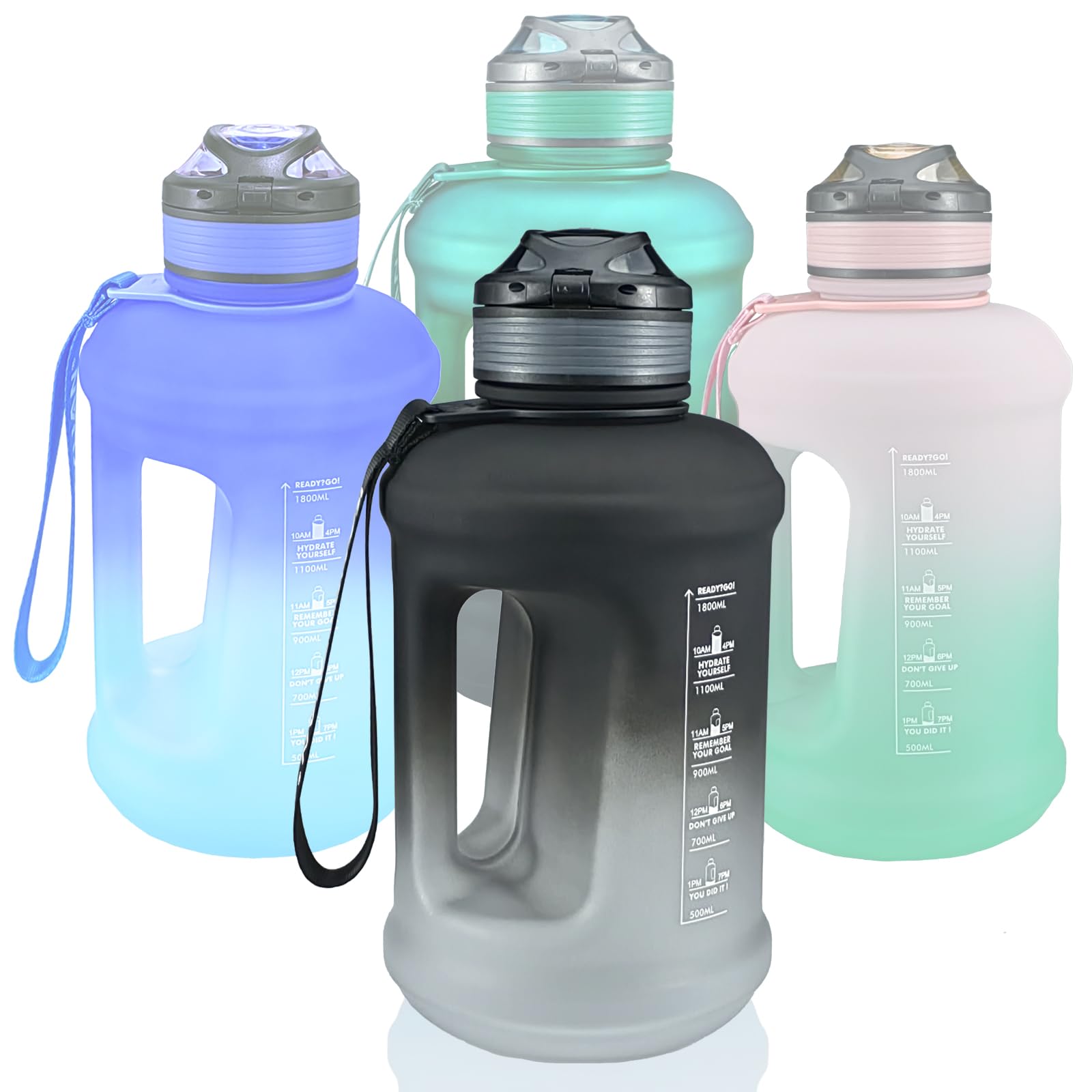 POPOACTI Sports Water Bottle, 63 Oz/1800mL, Leak Proof BPA Free Travel Outdoor For Men Women (Gradient_Black)