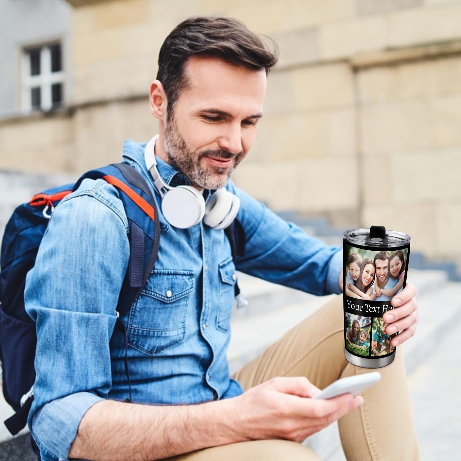 Personalized Coffee Tumbler With Pictures and Texts, Custom 20oz Insulated Travel Cups with Lids, 20oz Custom Stainless Steel Mugs, Gift for Wedding, Anniversary, Birthday…