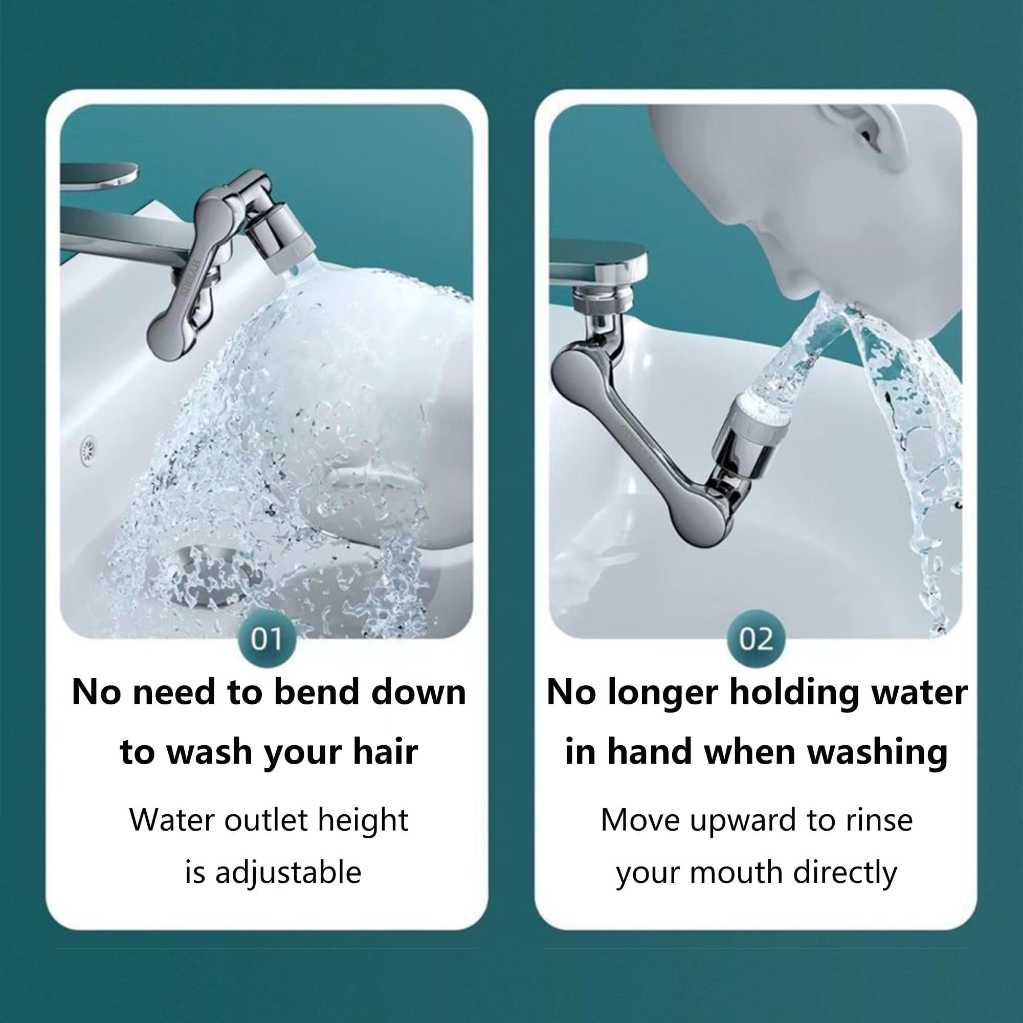 HYERIS 1080° Swivel Faucet Aerator,Twist and Swivel Kitchen Bathroom Sink Aerator,Universal Robotic Arm,Pressurized Water Saving Faucet Aerator & Diverter Valve,Two Water Outlet Modes Nozzle.